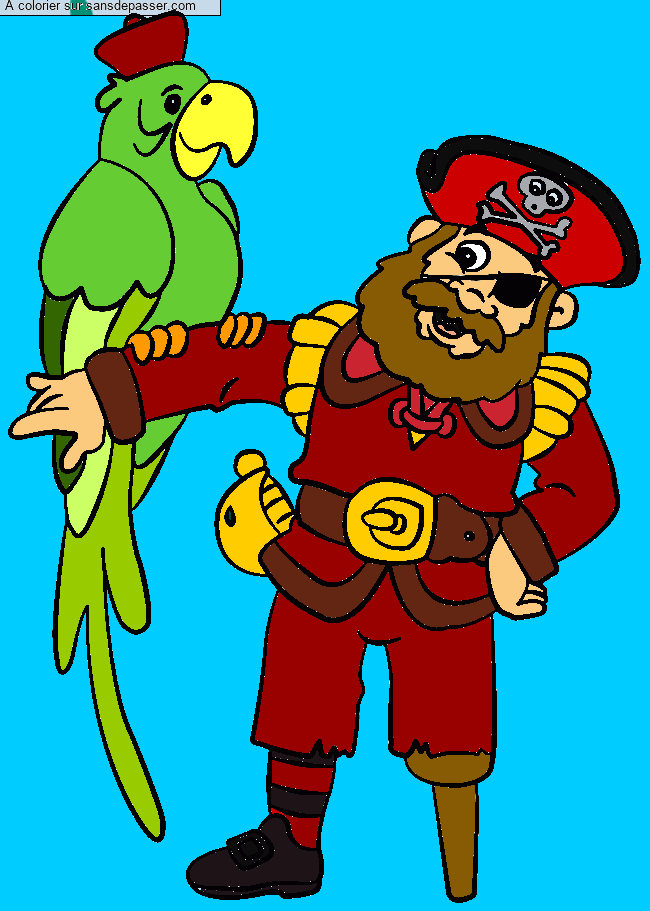 Dessin colorié : Coloriage Capitaine pirate et son perroquet par jxst ...