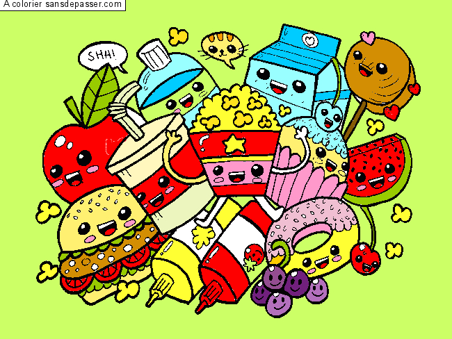 Coloriage Aliments Kawaii - Sans Dépasser
