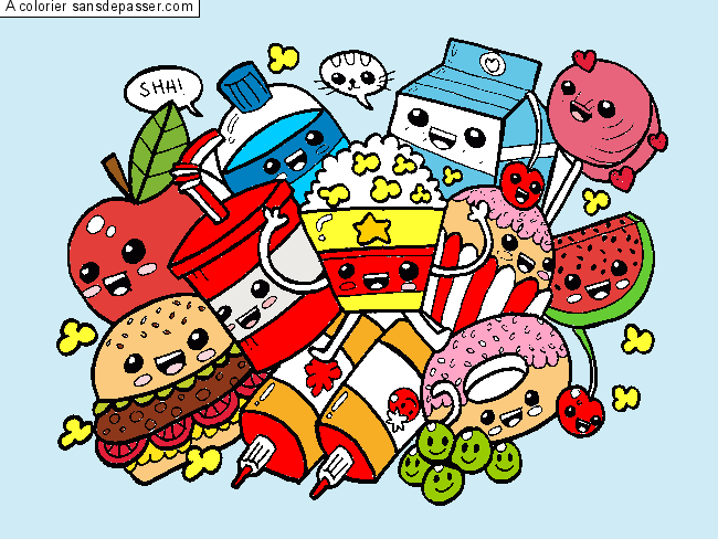 Coloriage Aliments Kawaii - Sans Dépasser