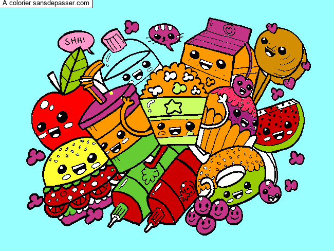 Dessin colorié : Coloriage Aliments Kawaii par EVA57 - Sans Dépasser
