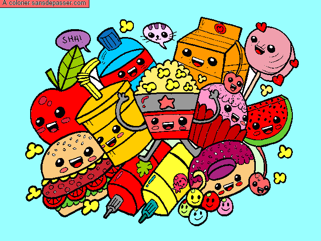 Dessin colorié : Coloriage Aliments Kawaii par un invité - Sans Dépasser