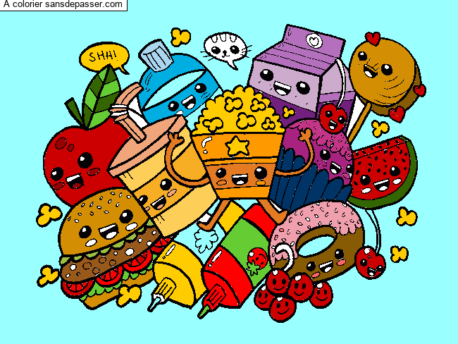 Dessin colorié : Coloriage Aliments Kawaii par un invité - Sans Dépasser