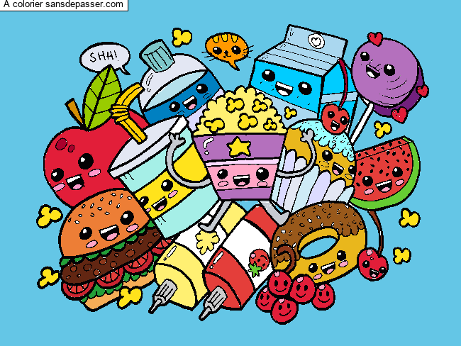Dessin colorié : Coloriage Aliments Kawaii par un invité - Sans Dépasser