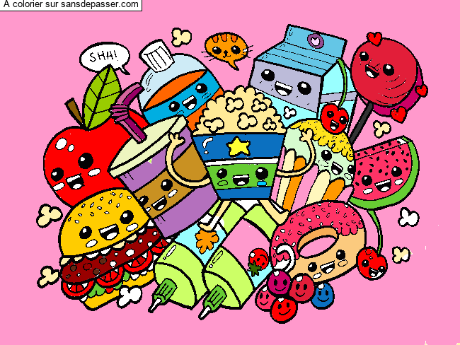 Dessin colorié : Coloriage Aliments Kawaii par un invité - Sans Dépasser