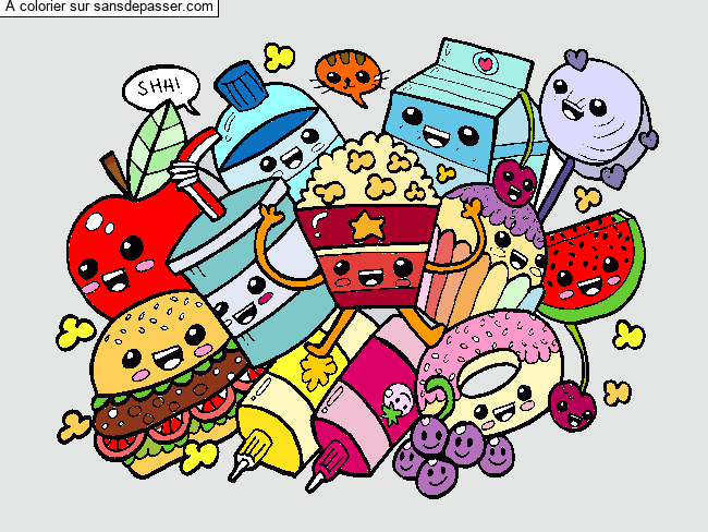 Dessin colorié : Coloriage Aliments Kawaii par un invité - Sans Dépasser