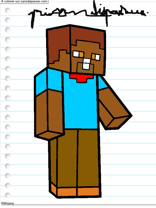 Dessin colorié : Coloriage Steve Minecraft par un invité - Sans Dépasser