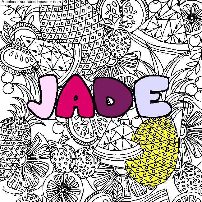 Dessin colorié : Coloriage prénom JADE - décor Mandala fruits par un ...