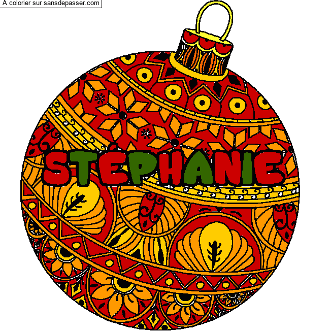 Dessin colorié : Coloriage prénom STÉPHANIE - décor Boule de Noël par ...
