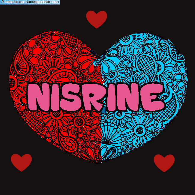 Dessin colorié : Coloriage prénom NISRINE - décor Mandala coeur par un ...