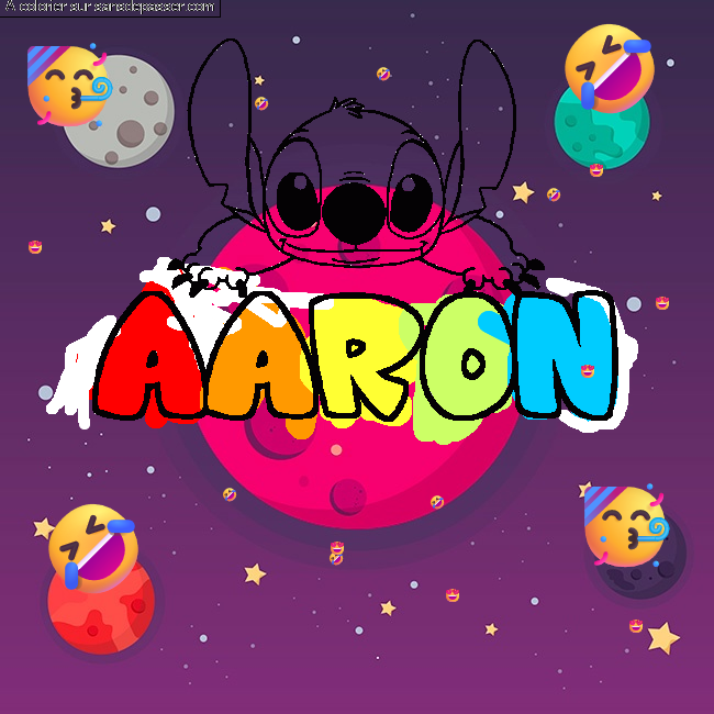 Coloriage prénom AARON - décor Stitch - Sans Dépasser