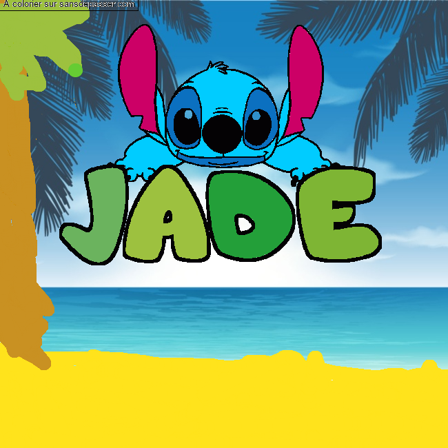 Dessin colorié : Coloriage prénom JADE - décor Stitch par un invité ...