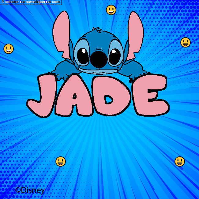 Dessin colorié : Coloriage prénom JADE - décor Stitch par un invité ...
