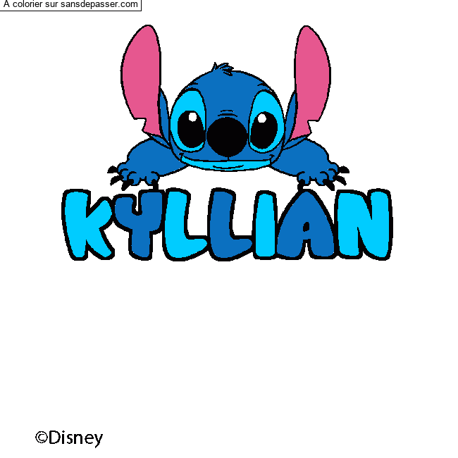 Dessin colorié : Coloriage prénom KYLLIAN - décor Stitch par un invité ...