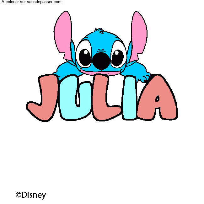 Dessin colorié : Coloriage prénom JULIA - décor Stitch par un invité ...